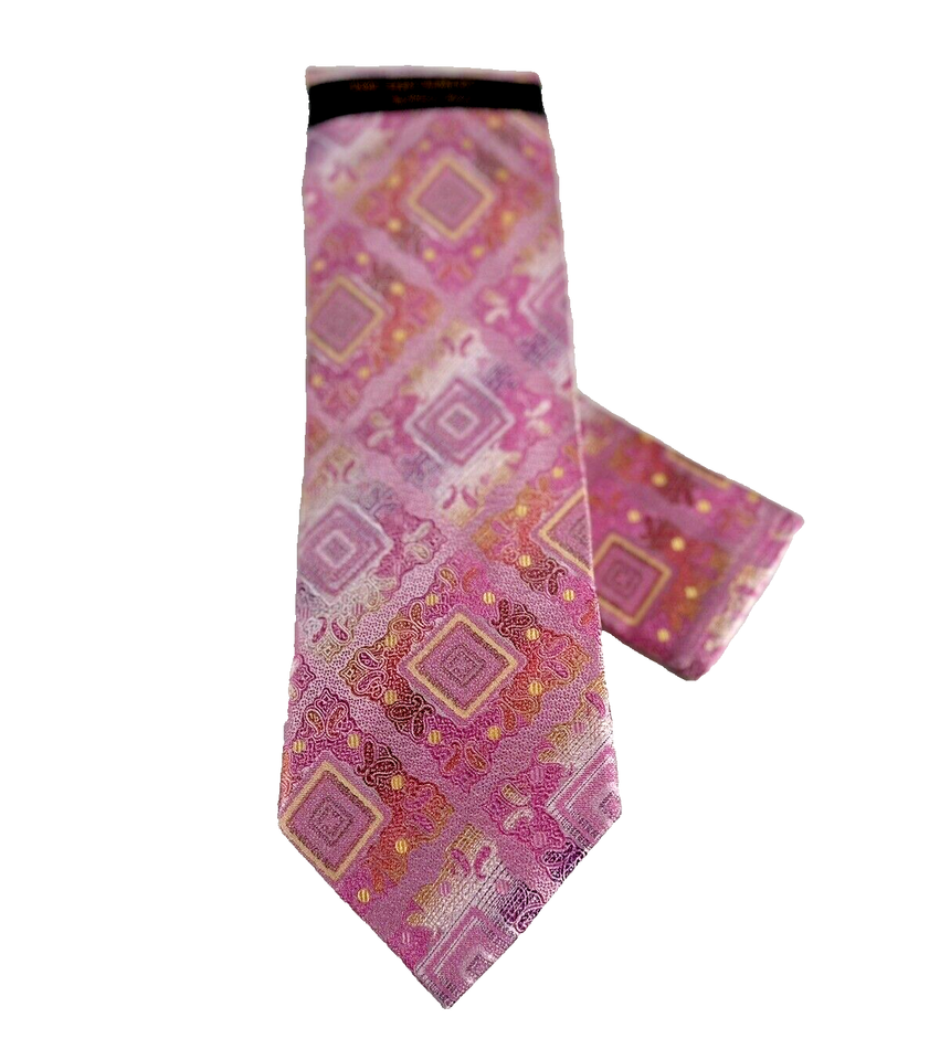 Steven Land The Big Knot Men's Tie & Hanky Pink Fuchsia Coral Gold 100% ...