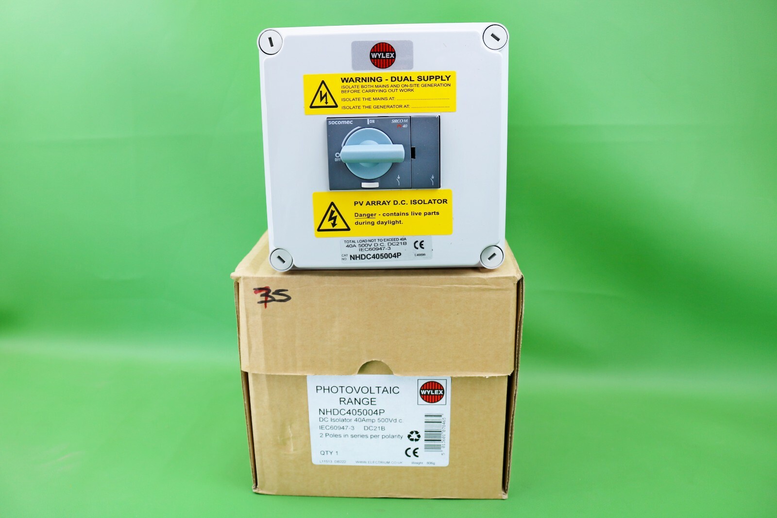 Wylex 40A 500V DC Isolator Rotary Switch with Insulated Enclosure Solar ...
