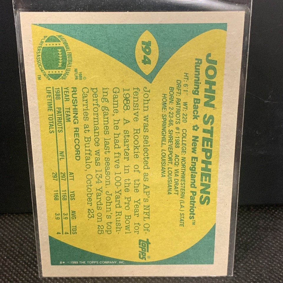 1989 Topps Football John Stephens #194 Rookie New England Patriots | eBay