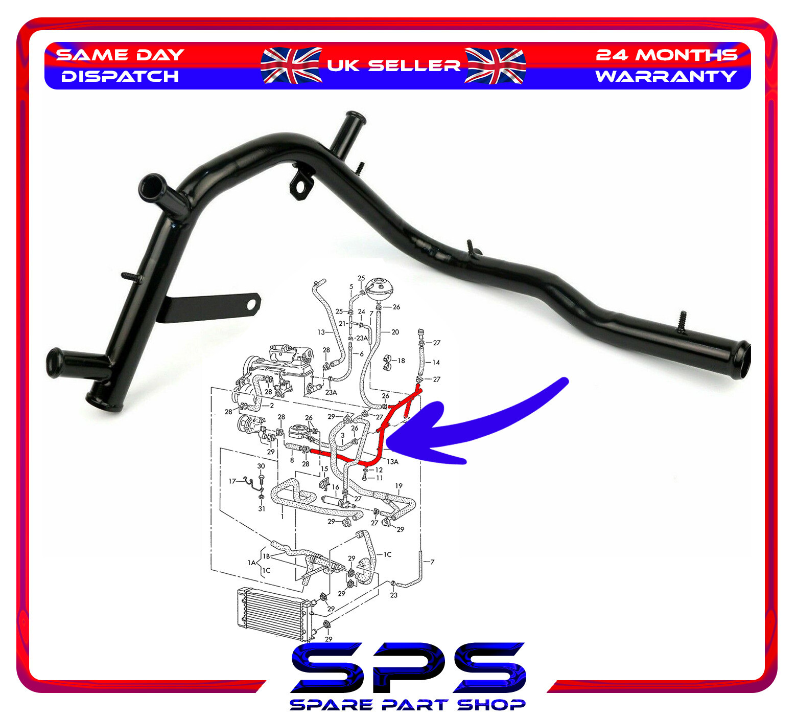 Metal Water Pipe For Vw Transporter T4 1.9 TD D 2.0 AAC ABL 1990-2003 ...