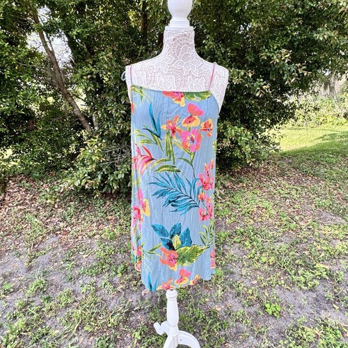 Billabong Night Twist Dress Tropical Floral Teal Surfer Girl Loose Fit ...