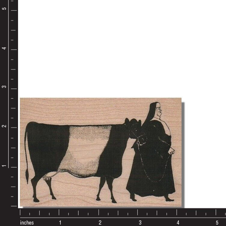 Mounted Stamp, Nun Walking Cow, Funny,Animal,Lady,Woman,People ...