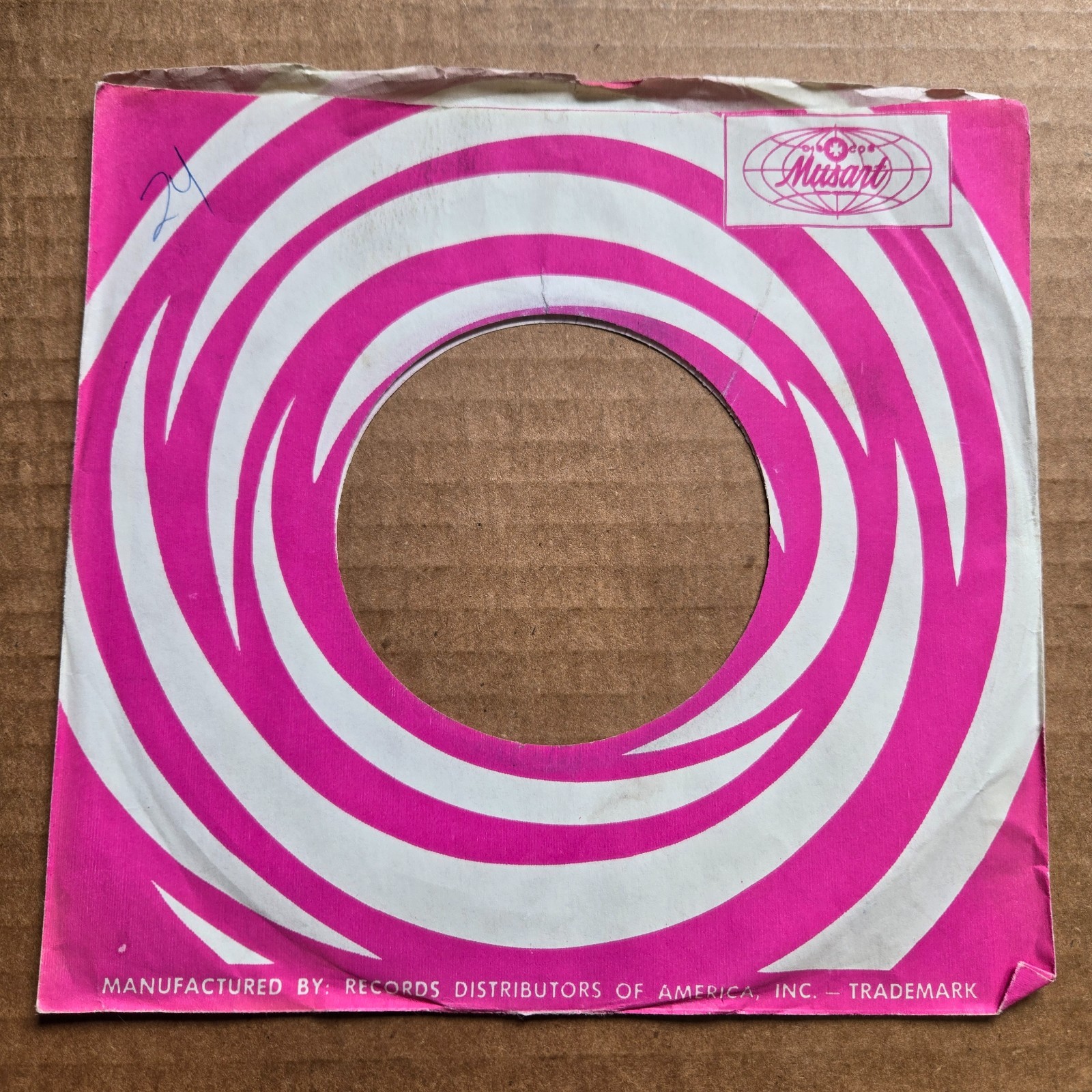 MUSART Records Company Sleeve 45 rpm Vinyl Pink White Spiral Logo 7 ...