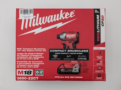 Milwaukee Tool 3650-22Ct M18 Compact Brushless 1/4" Hex Impact Driver ...