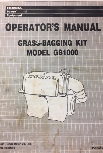 HONDA OPERATOR'S MANUAL GRASS-BAGGING KIT MODEL GB1000 | eBay