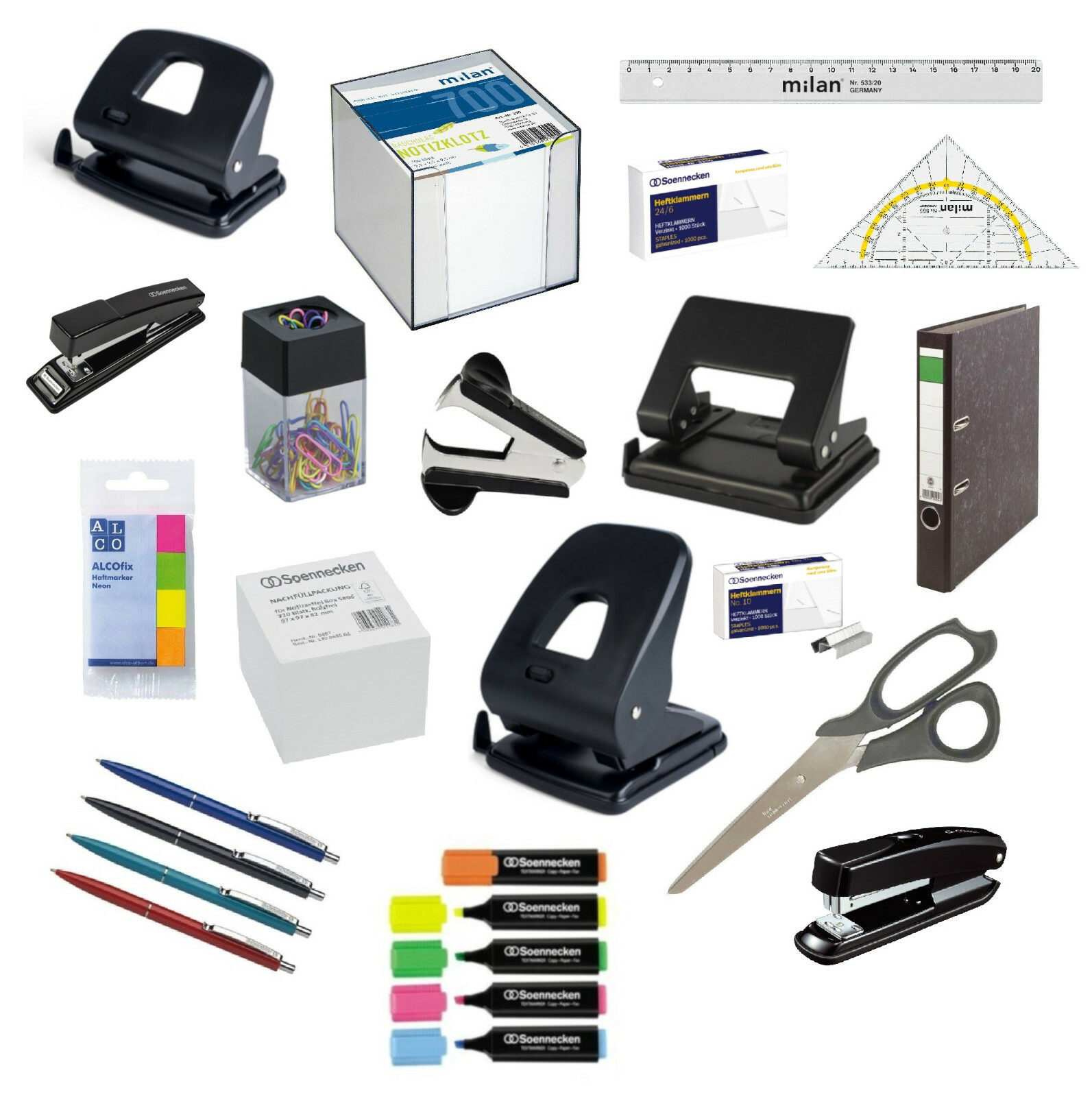 Bürobedarf Schreibtisch Set Locher Heftgerät Lineal Klammern Ordner TOP ...