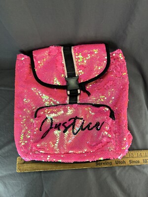Kids Justice Pink Sequin Backpack Bookbag Travel | eBay
