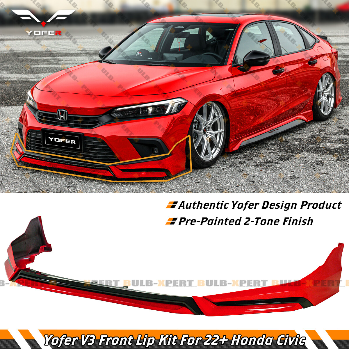 Yofer V3 Black Rallye Red Front Bumper Lip Splitter Kit For 2022-24 ...