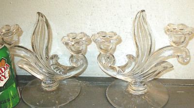 MCM ART DECO PAIR CLEAR DOUBLE CANDELABRA by DUNCAN MILLER - CANTERBURY ...