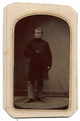 Tintype Photograph Man Standing Wearing Trench Coat Napoleon Hand in ...