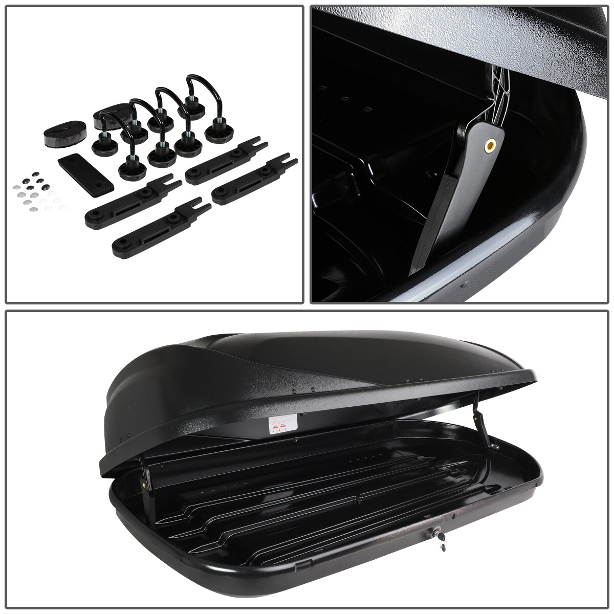 UNIVERSAL 135CM ADJUSTABLE ROOF RAIL ALUMINUM CROSS BAR+CARGO BOX BLACK ...