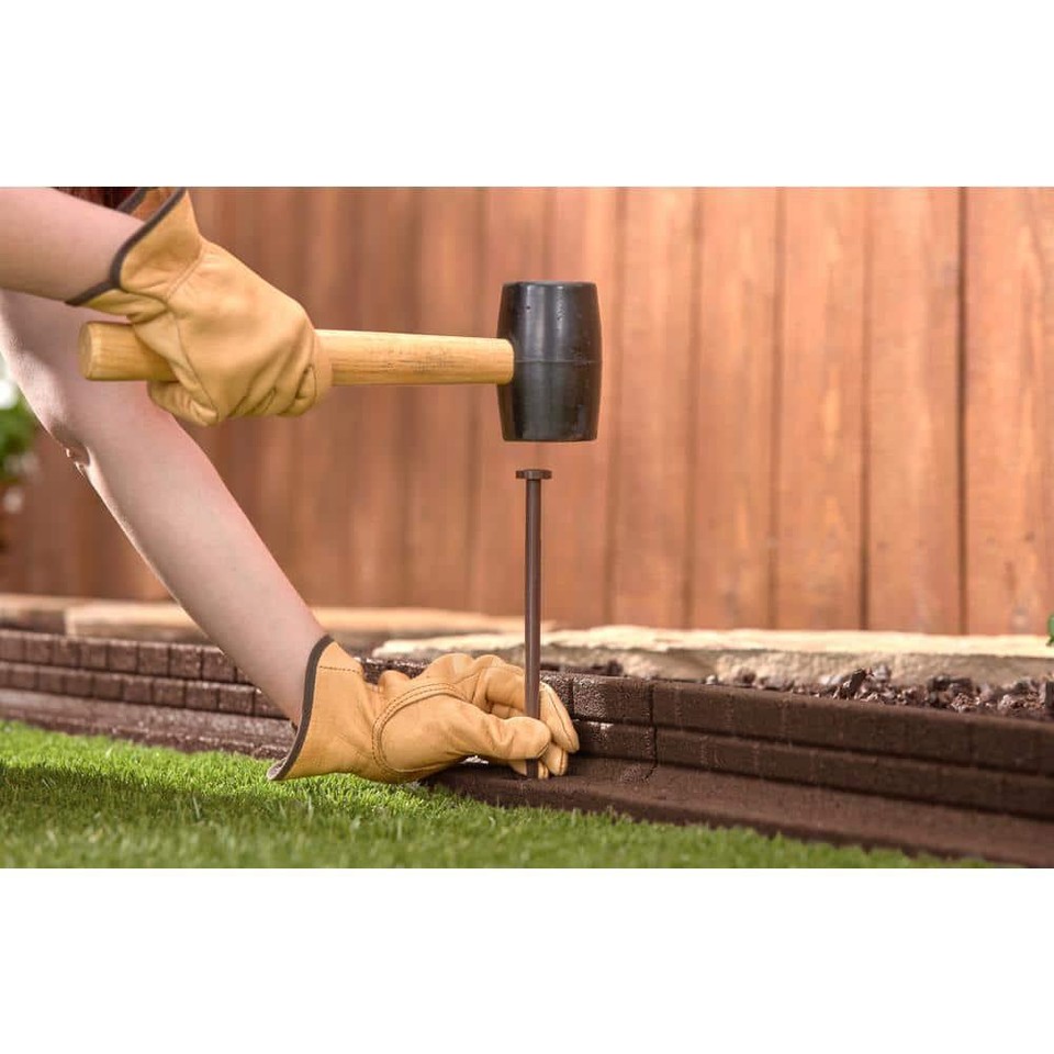 Landscape Edging 4 ft. Brown No-Dig Stakes Rubber Built-in Mower Guide ...