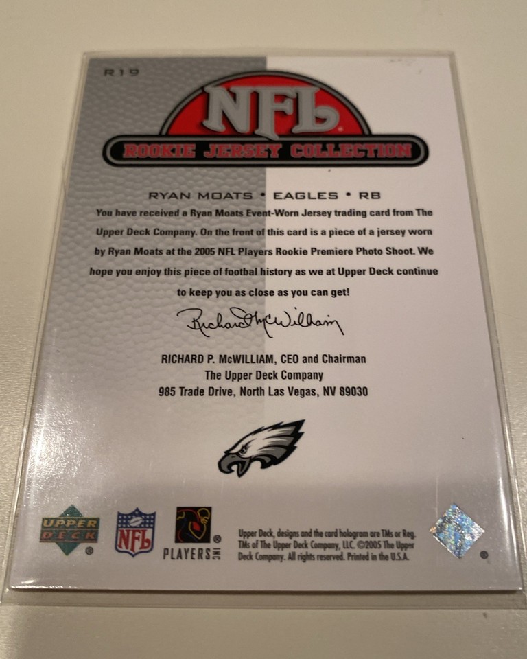 RYAN MOATS 2005 UPPER DECK ROOKIE JERSEY COLLECTION PHILADELPHIA EAGLES ...