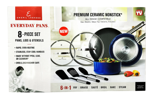 Emeril Lagasse Everyday 8 Piece Cookware Set Premiu Ceramic Nonstick ...