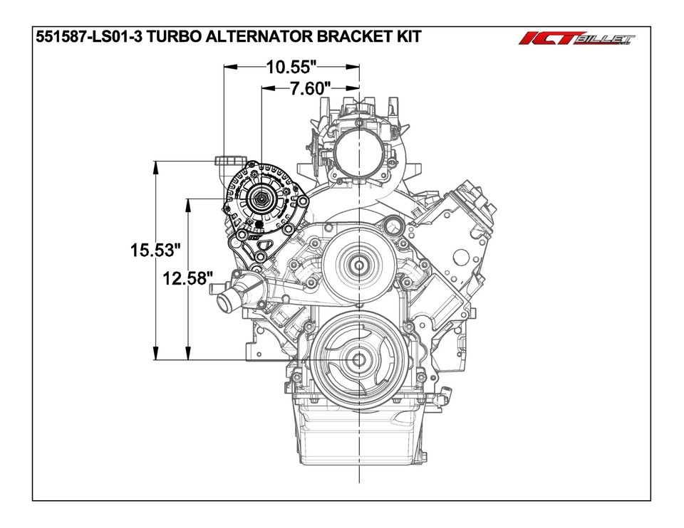 ICT Billet LS Truck Turbo Alternator Relocation Bracket for LS3 LS1 ...