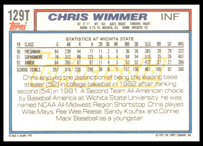 1992 Topps Traded #129T Chris Wimmer USA | eBay