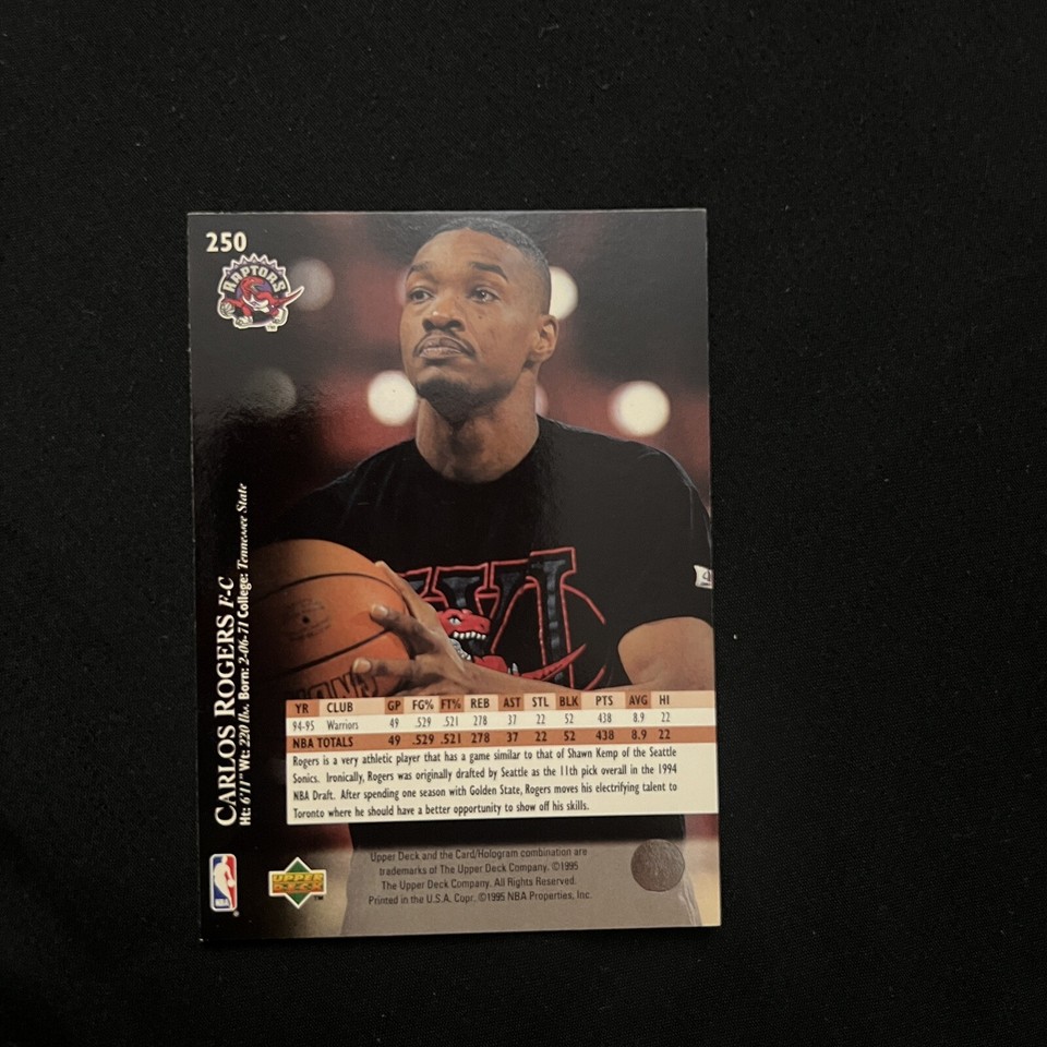 1995-96 Upper Deck Toronto Raptors Basketball Card #250 Carlos Rogers ...