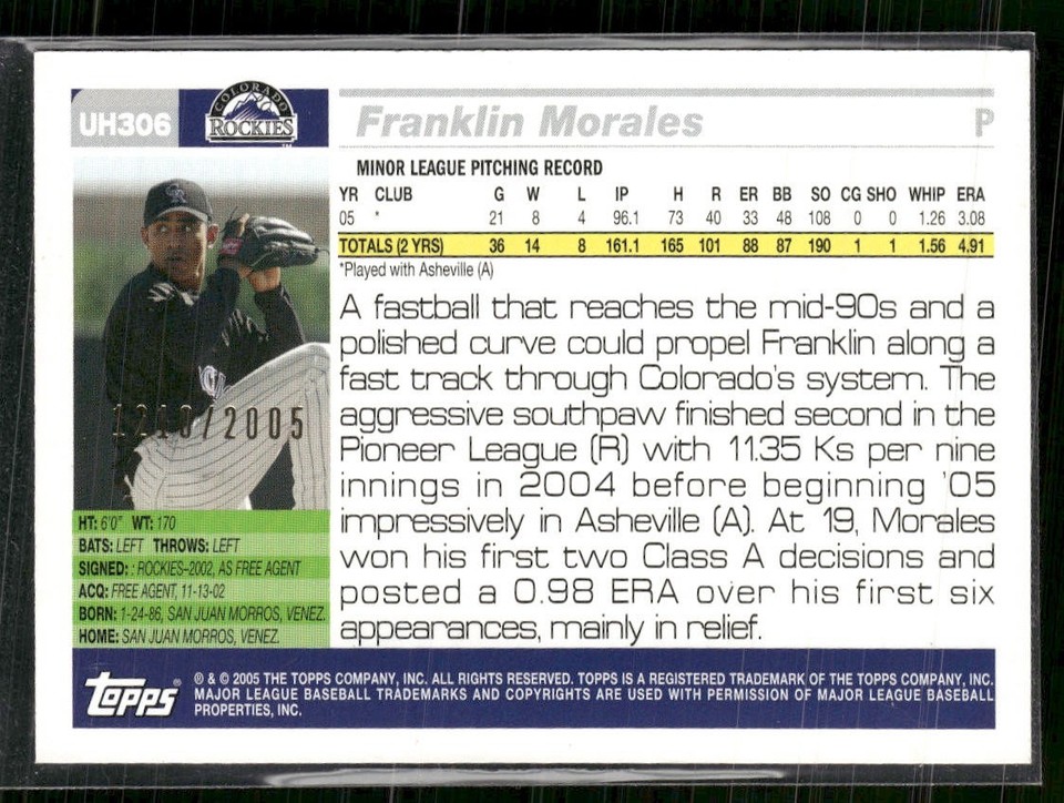 2005 Topps Updates & Highlights #UH306 Franklin Morales Gold #/2005 | eBay