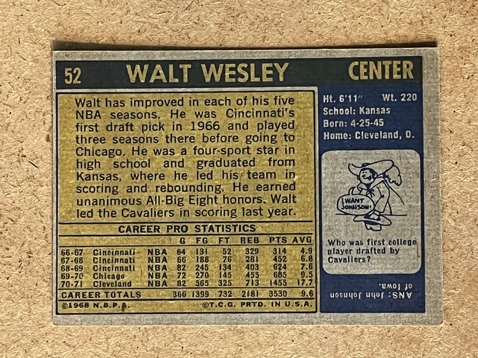 1971-72 Topps Walt Wesley #52 EX | eBay
