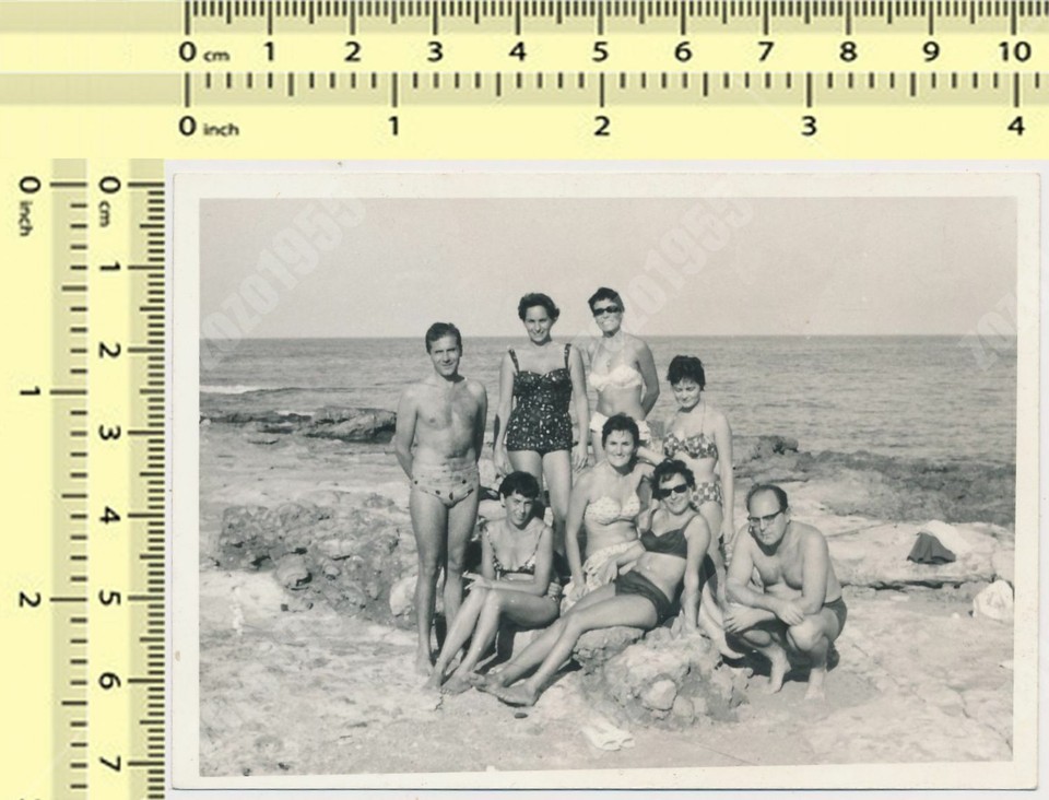 PHOTO VTG ORG BW Beach Group Shirtless Men Guys Bikini Swimsuit Women Smoking | eBay