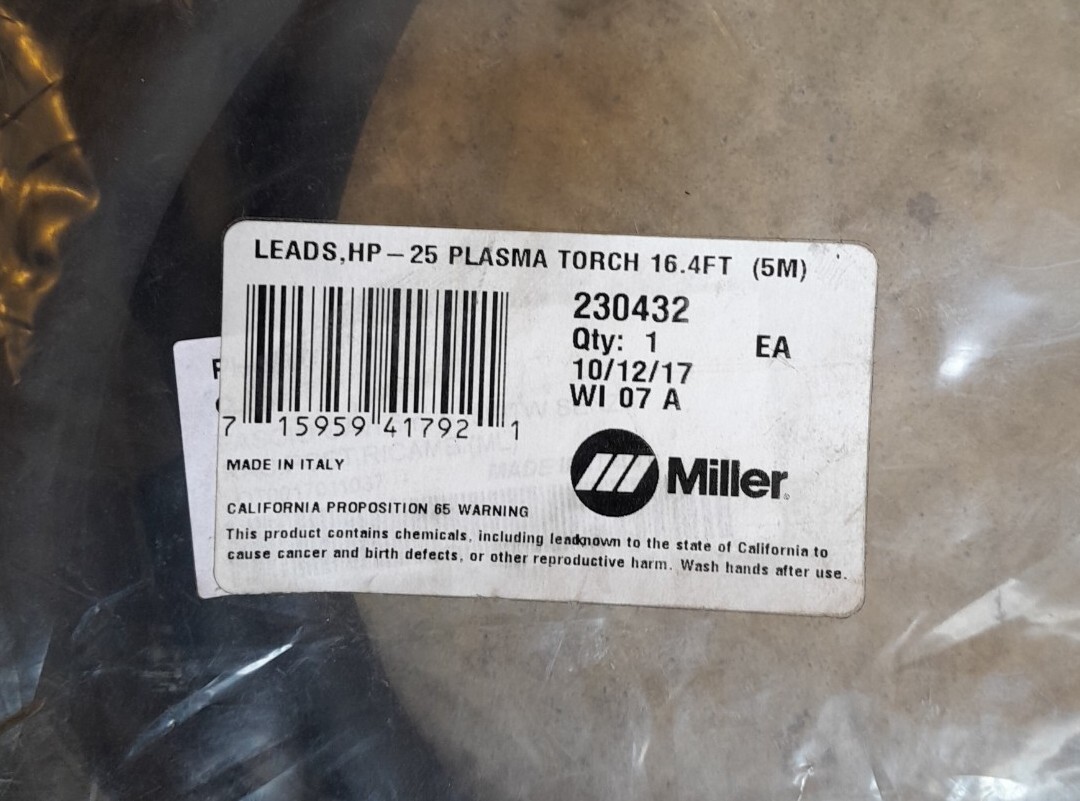 Miller Electric - 230432 - LEADS,HP-25 PLASMA TORCH 16.4FT ** No Gun ...