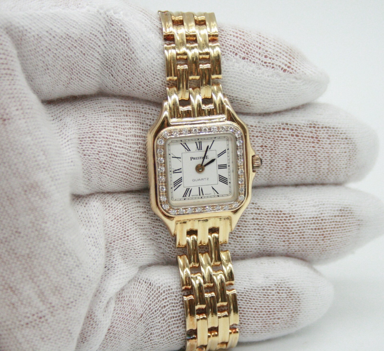 LADIES PRESTIGE 14K YELLOW GOLD QUARTZ SWISS MADE DIAMOND BEZEL 23MM ...