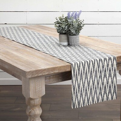 New Boho Farmhouse CREAM GRAY CHEVRON TABLE RUNNER Topper 72" | eBay