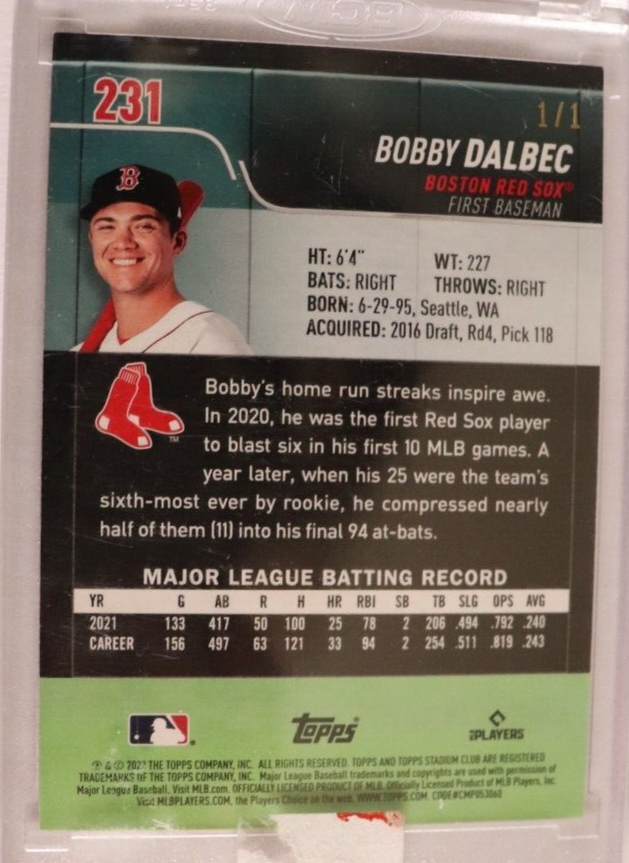 1/1 Bobby Dalbec Baseball Card Topps Stadium Club 2022 Red Sox | eBay