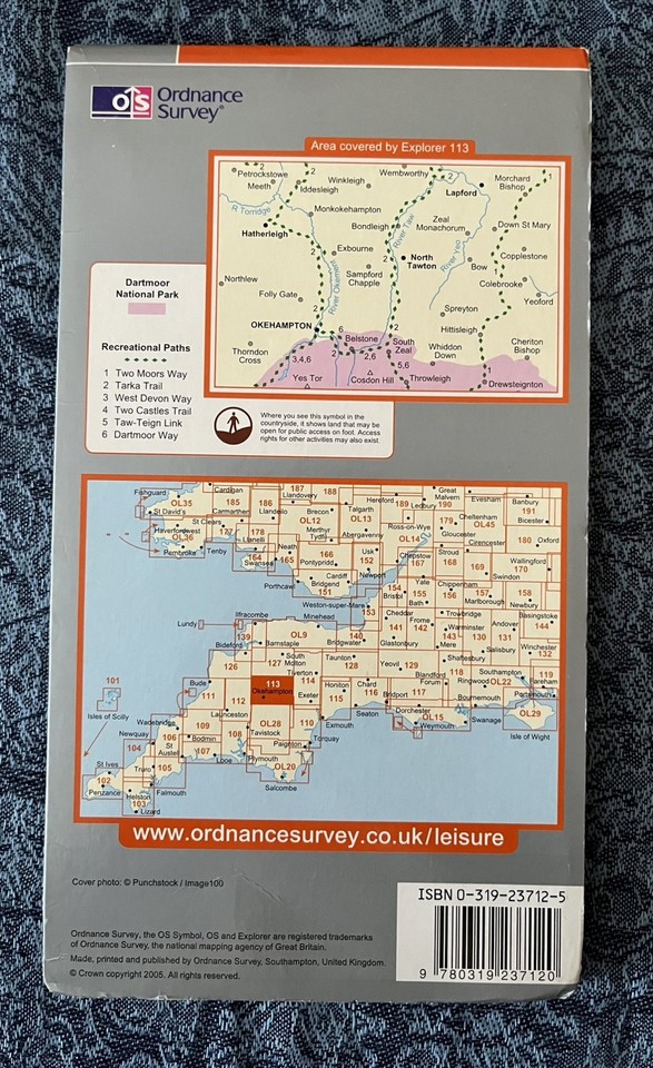 Pre-owned OS Explorer Map Sheet 113 Okehampton Hatherleigh North Tawton ...