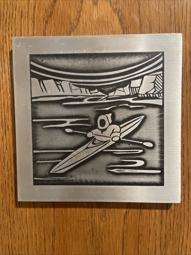 Vintage Inuit Eskimo Rowing Boat Wall Plaque Etched Aluminum & Wood 6 ...