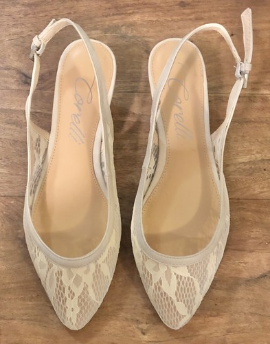 Size 8 Slingback Sandals - Ivory Lace & Faux Leather Flats By “ Corelli ...