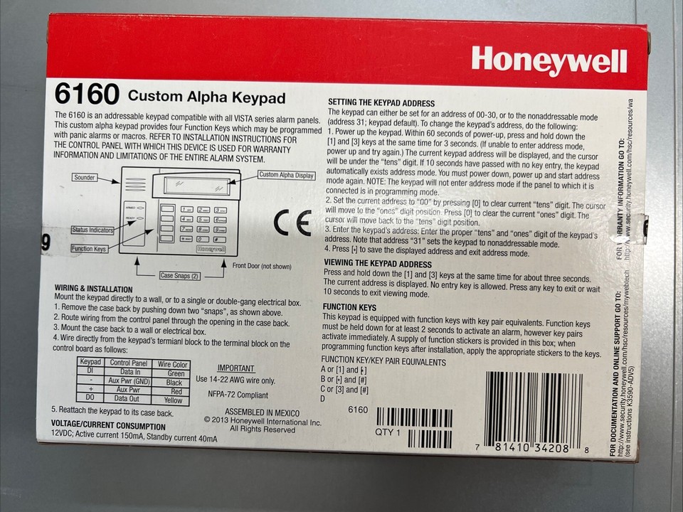 Honeywell Home 6160 Custom Alpha Keypad (NEW) | eBay