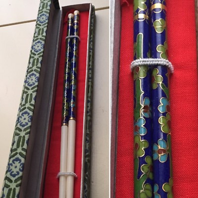 ESTATE ENAMELED CHINESE CHOPS STICKS ADORNED CLOISONNÉ AUTHENTIC Green ...