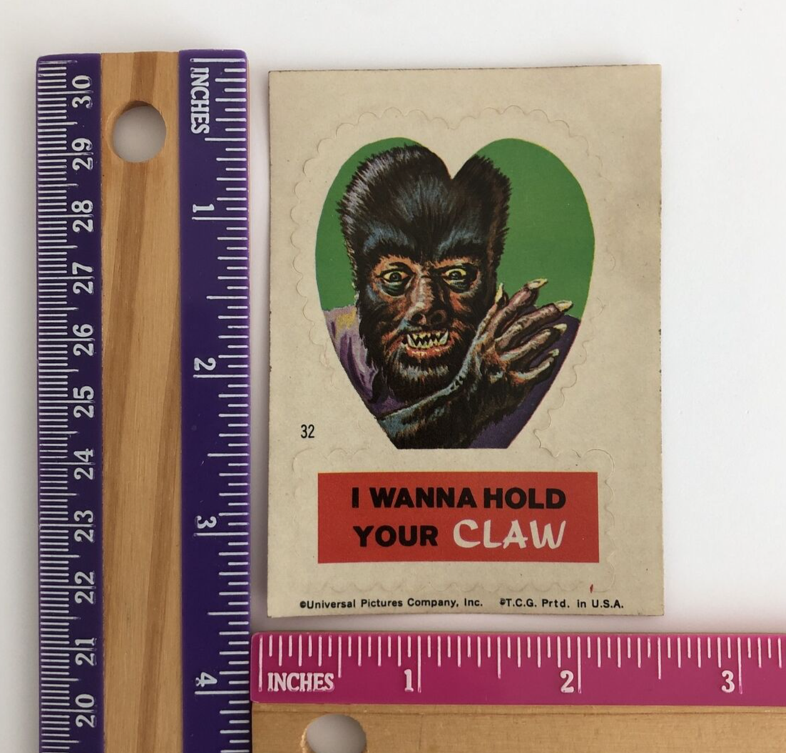 Vtg 1966 Topps Universal Pictures #32 Monsters Valentines Sticker Card ...