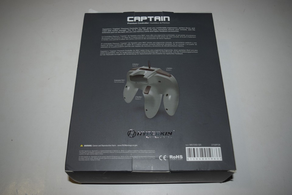 Captain Premium Video Game Controller Gray Hyperkin Nintendo 64 N64 ...