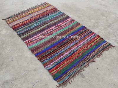 Brown Chindi Rug Area Rag Rug Bohemian Indian Cotton Carpet Floor Decor ...