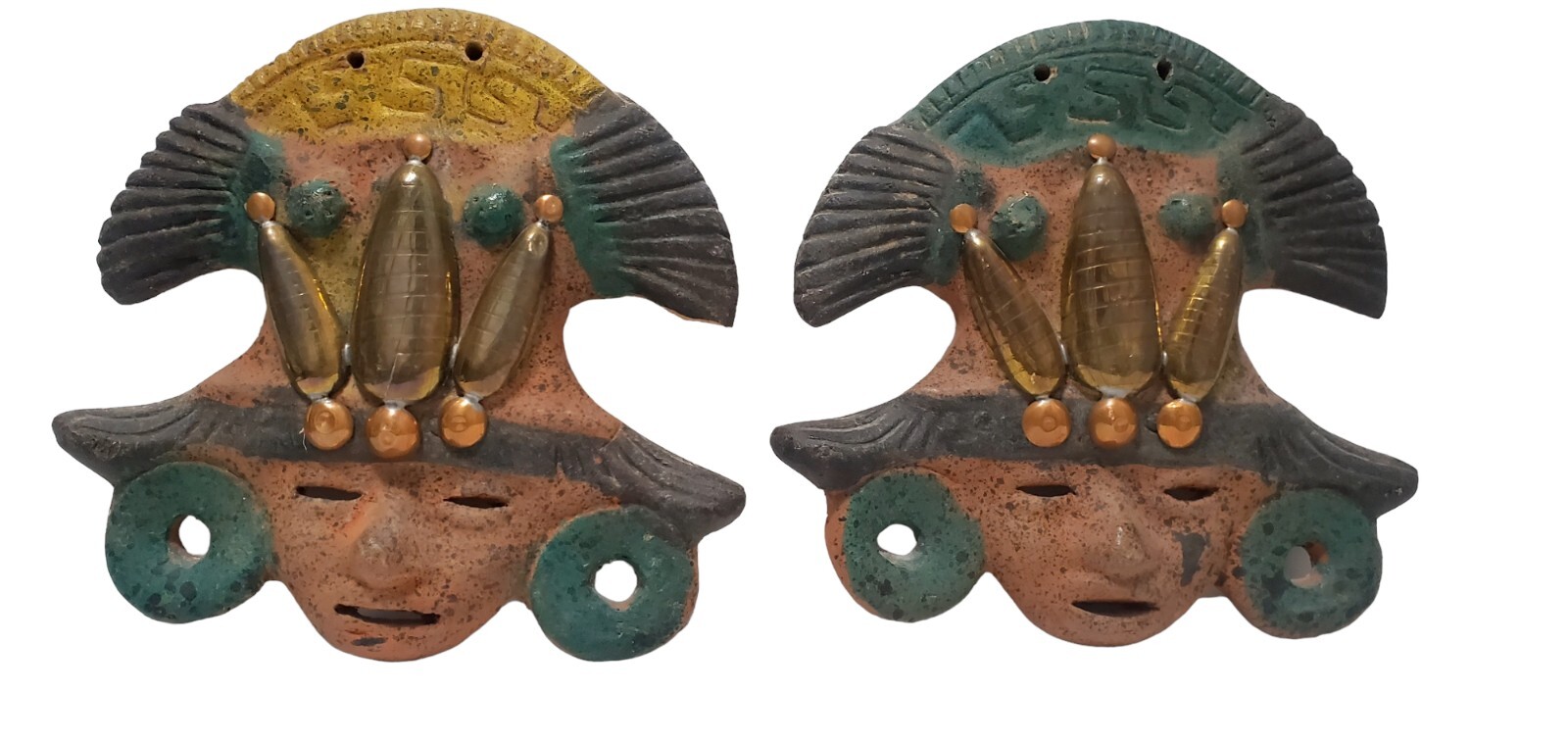 2 Mexico Aztec Mayan Maize Corn God Terra Cotta Clay Mask Wall Decor 8. ...