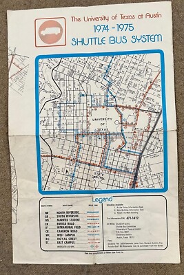 1974-1975 University of Texas at Austin Shuttle Bus System Map | eBay
