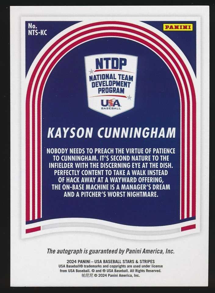 KAYSON CUNNINGHAM 2024 Panini USA Stars & Stripes RED AUTO RC 38/65 | eBay
