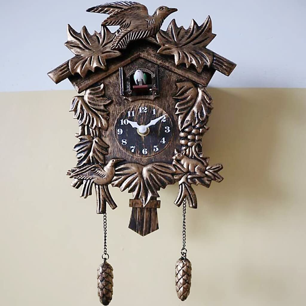 WALPLUS Chiming Classic Brown Vintage Cuckoo Wall Clock Hanging Bird ...