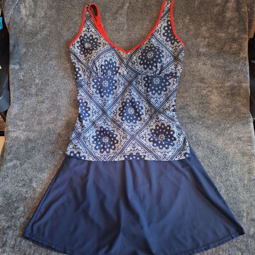 Your Best Look 2 Pc Swimsuit Tankini & Skirt Womans 18 Blue Red Bandana ...