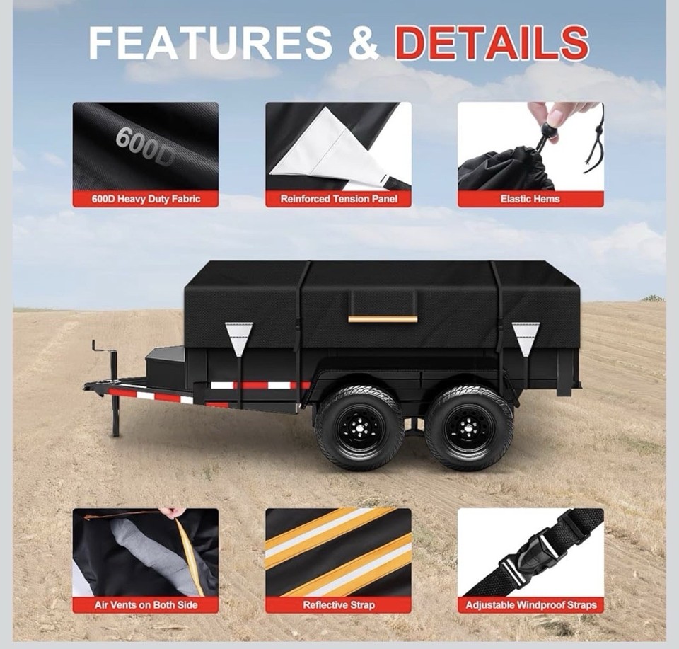 7 x 12 Waterproof 600D Dump & Utility Trailer Cover, Heavy Duty ...