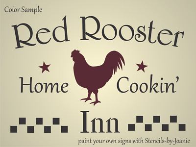 STENCIL Red Rooster Inn Home Cooking Check Border Kitchen Farmhouse DIY ...