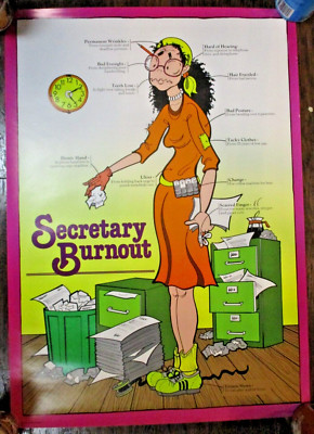 SECRETARY OFFICE BURNOUT ORIGINAL 1981 FUNNY HUMOR POSTER 20X28 DIANE ...