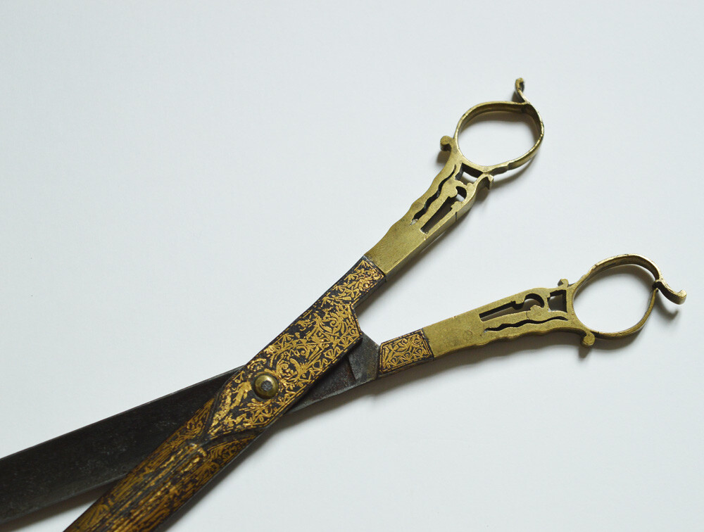 19th CENTURY ANTIQUE OTTOMAN TURKISH GOLD PROCESSING SCISSORS ARABIC ...