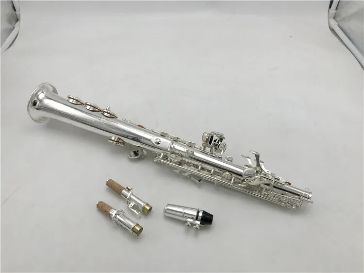 New Straight Pipe Soprano Saxophone Brass Silver 992 Plated B Flat Sax ...
