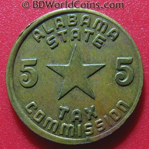 ALABAMA STATE LUXURY 5 CENTS USA TAX TOKEN SHARP XF! BRASS COIN 1.6gr ...