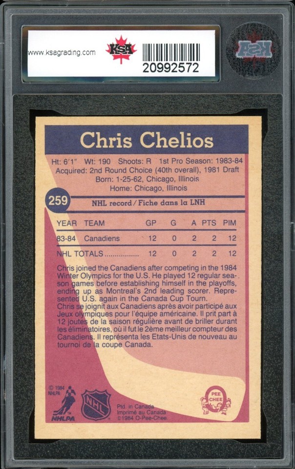 1984-85 OPC O-Pee-Chee NHL 259 Chris Chelios HOF Rookie KSA 8 NM-MT ...