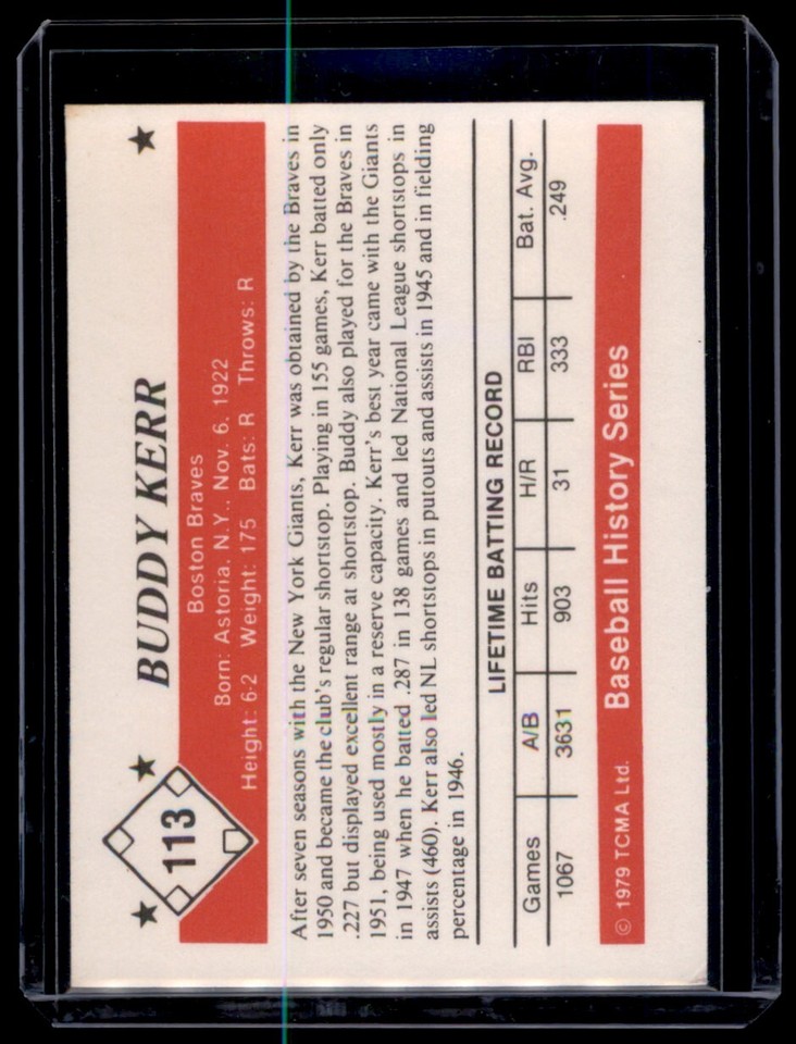 1979 TCMA 50'S BUDDY KERR MILWAUKEE BRAVES #113 | eBay