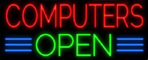 24"x14" Neon Sign Computer Open Light Lamp Glass Tube Workshop Garage ...